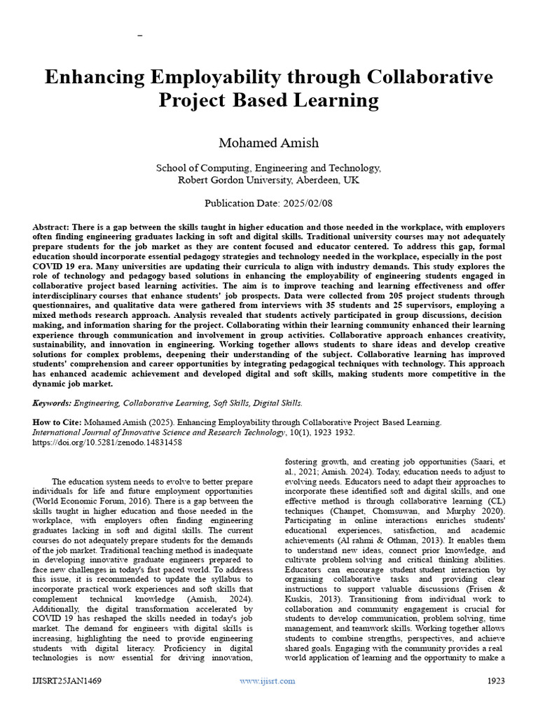 Enhancing Employability Through Collaborative Project-Based Learning | PDF | Usability | Learning