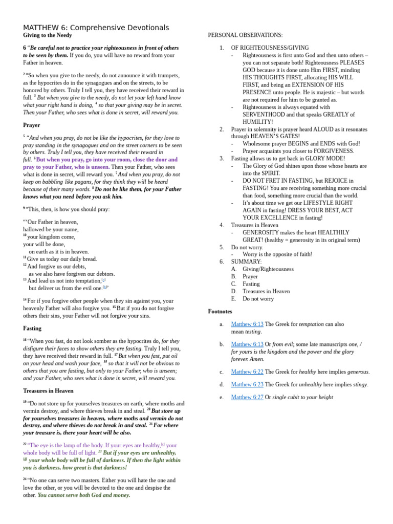 Matthew 6 BibleStudy | PDF | Religious Belief And Doctrine