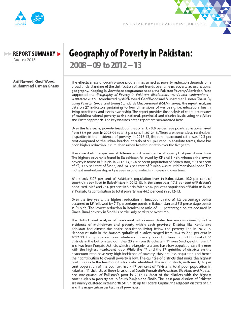 8-Summary of Geography of Poverty in Pakistan 2012-13 | PDF | Poverty ...
