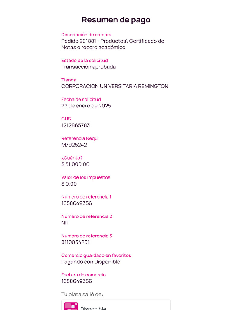 Comprobante de pago PSE con Nequi | PDF