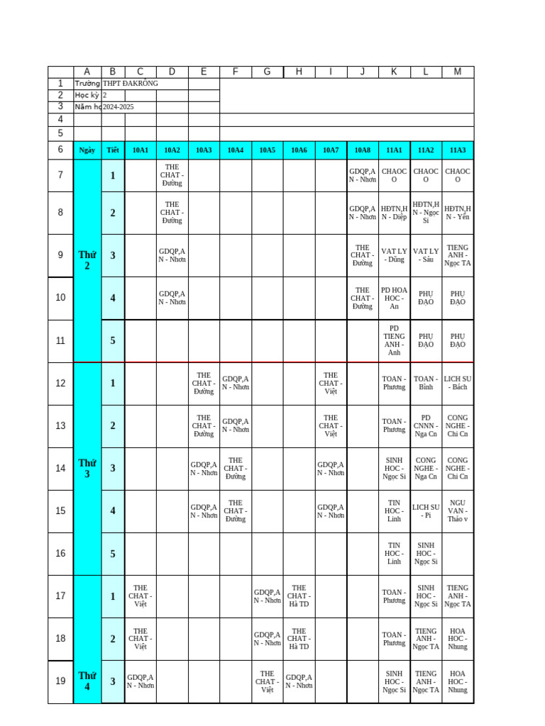 ĐKR SỐ 7 - ĐC - THỜI KHÓA BIỂU HKII - 2024 2025 | PDF
