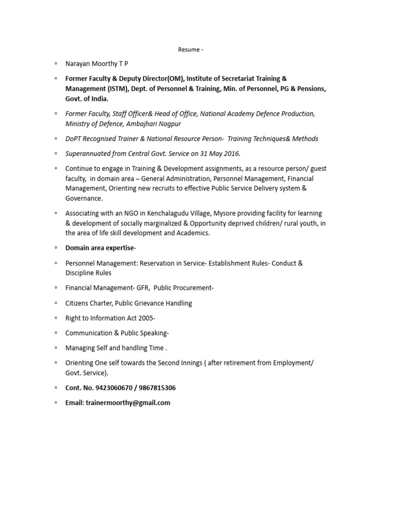 TPNarayan Moorthy Resume | PDF