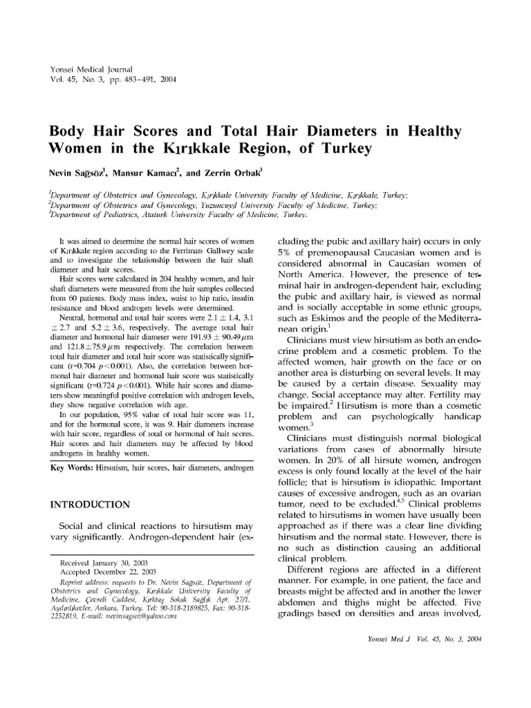 Body Hair Scores | PDF