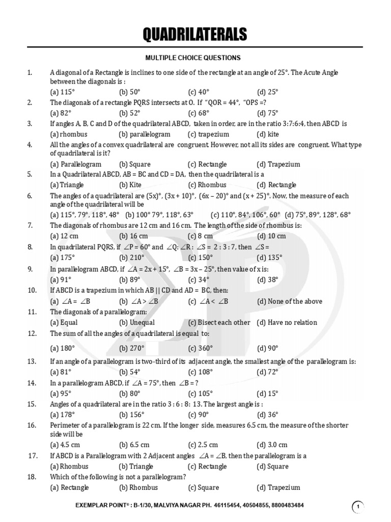 Quadrilateral Objective | PDF | Rectangle | Elementary Geometry