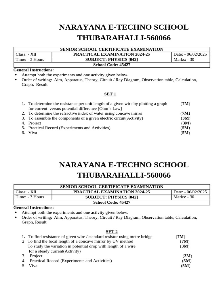 XII PRACTICAL EXAM QP 2024 Final Uttarahalli | PDF | Electrical Network | Electromagnetic Spectrum