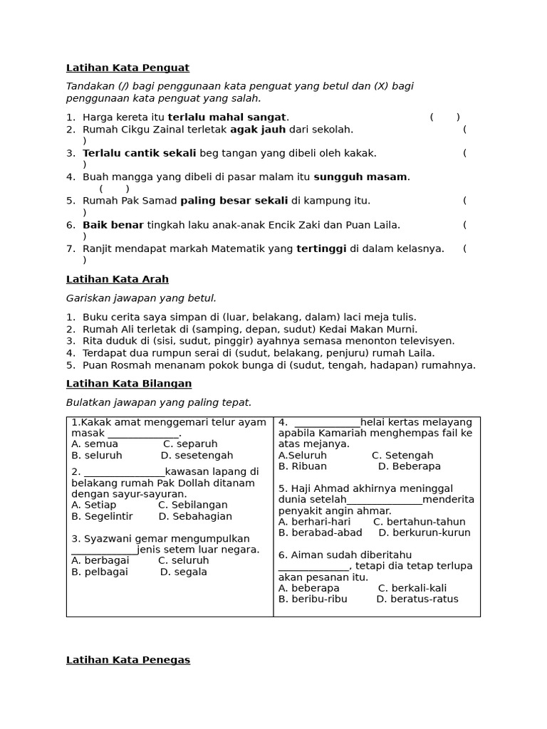 Latihan Kata Penguat dan Arah | PDF