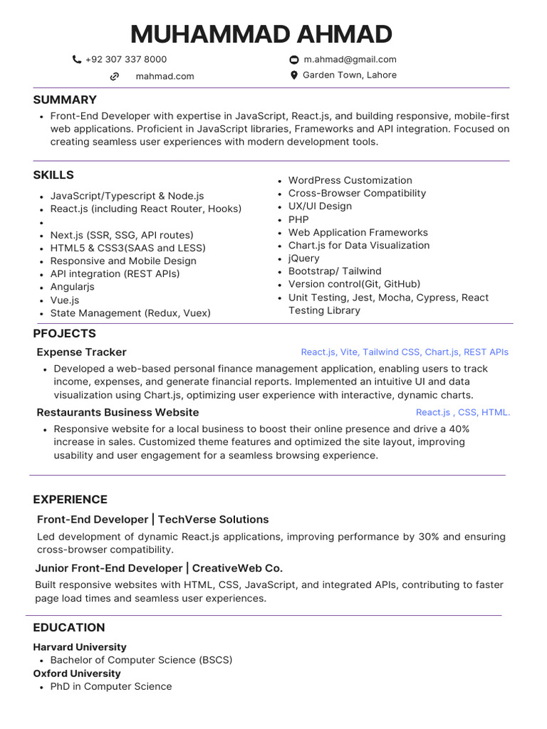 F2024266976 MuhammadAhmad(CV) | PDF | Java Script | Angular Js