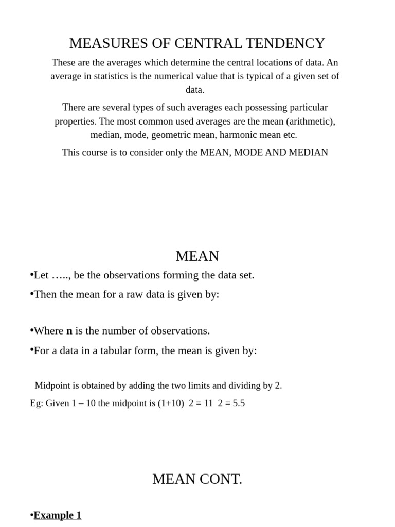 Measures of Central Tendency [ Lecture 3] | PDF | Mode (Statistics ...