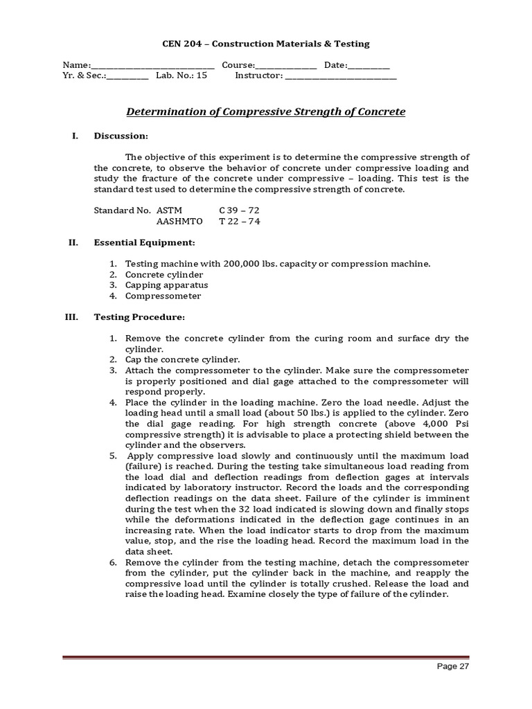 Compressive Strength Testing of Concrete | PDF | Strength Of Materials ...