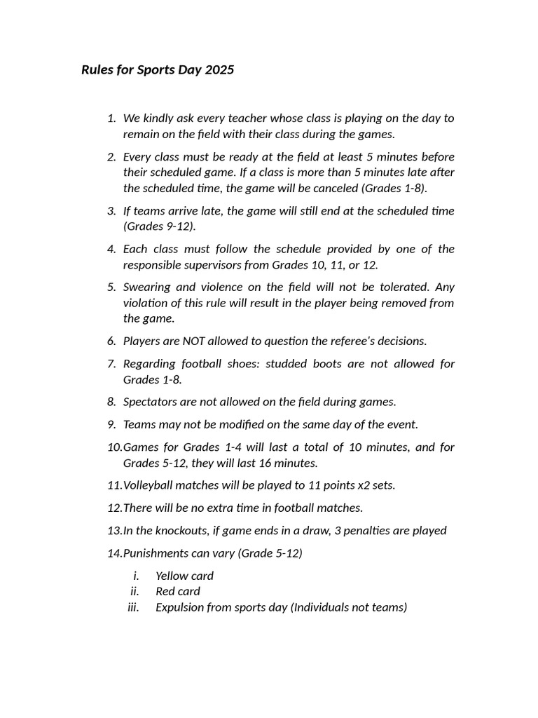 Sports Day Rules and Guidelines 2025 | PDF