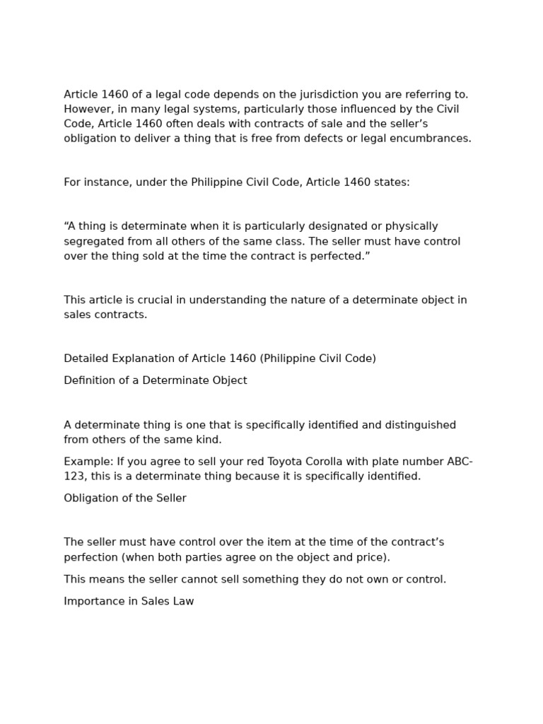 Understanding Article 1460 Sales Contracts Pdf