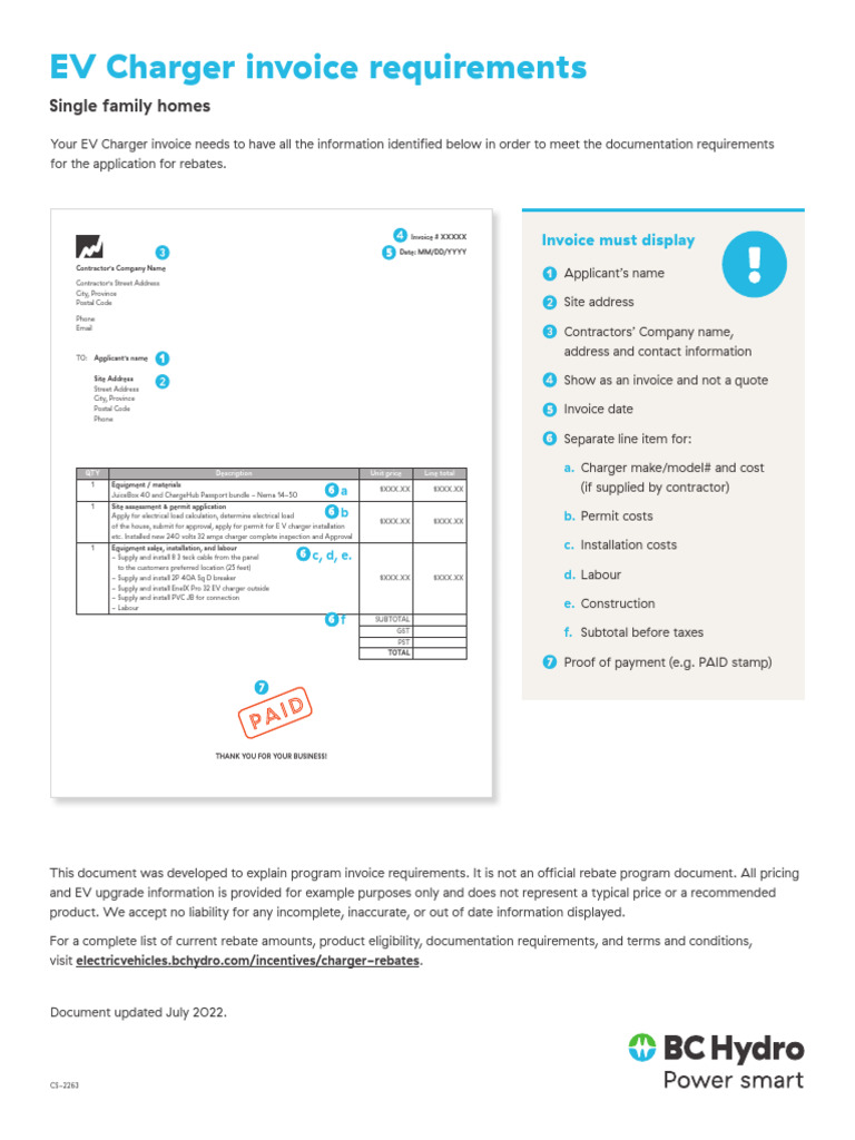 Ev Charger Sample Invoice Single Family Homes | PDF | Invoice | Rebate (Marketing)