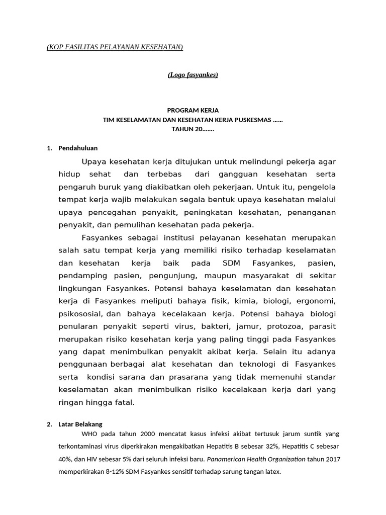 Contoh Program k3 Puskesmas - Compress | PDF