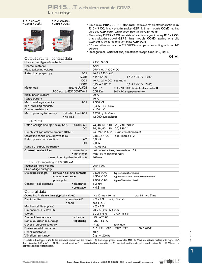 PIR15... T With Time Module COM3 | PDF | Alternating Current ...