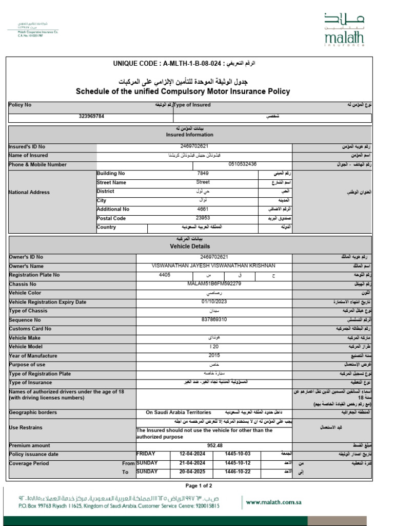 Policy Schedule | PDF | Liability Insurance | Vehicle Registration Plate