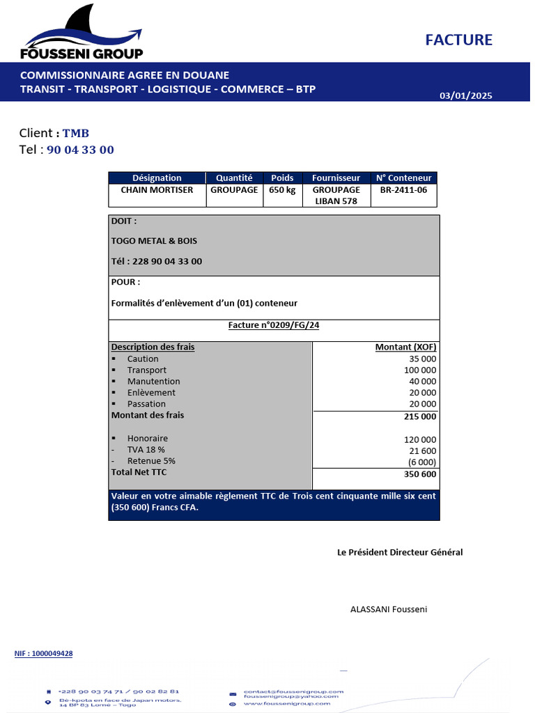 Facture de Transport et Logistique TMB | PDF