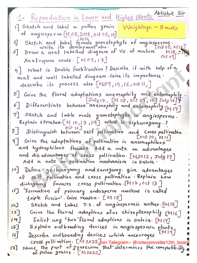 12th HSC Biology Important Questions ? 2024 | PDF | Dna Replication ...