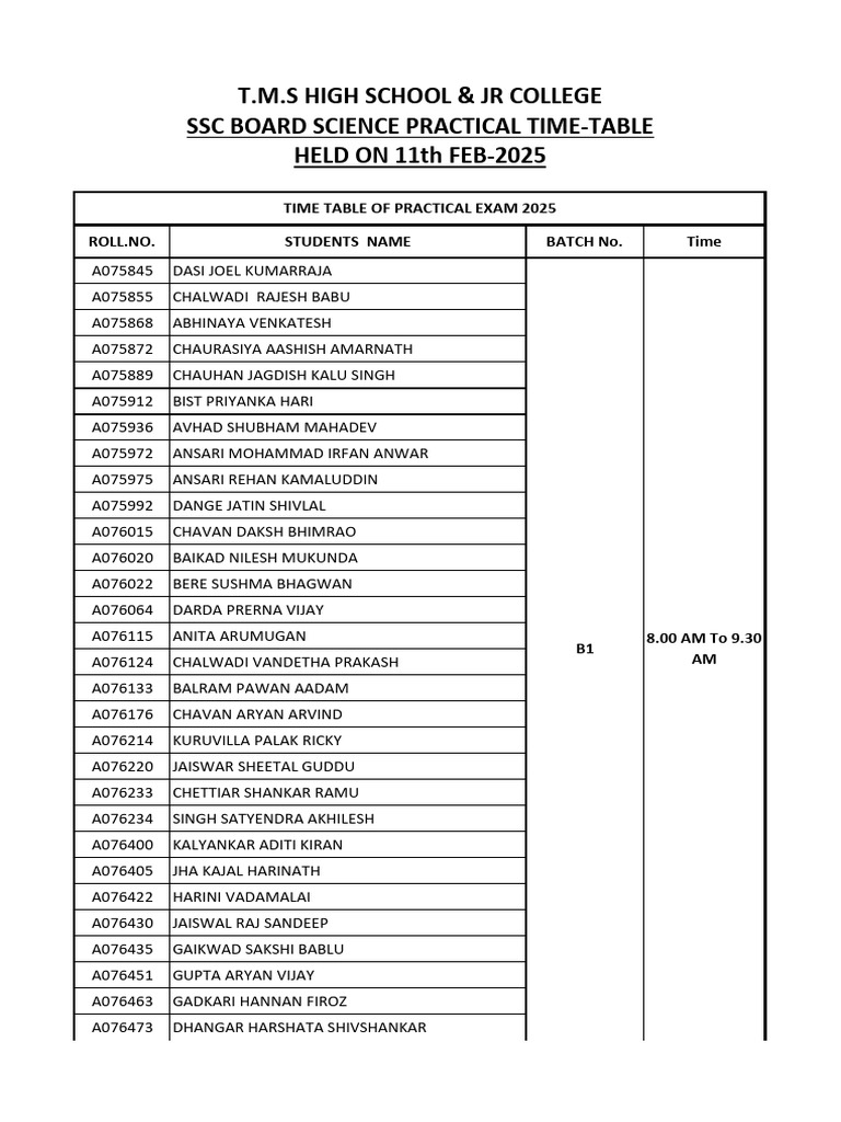 HSC 2025 Practical Exam Timetable | PDF