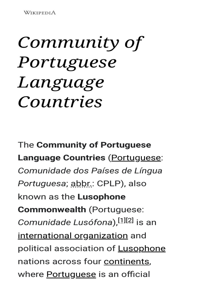 Community of Portuguese Language Countries - Wikipedia | PDF