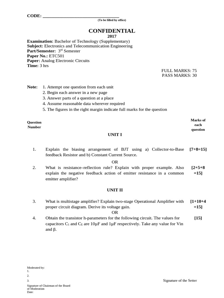 Analog Electronics Circuits - ETC 501 - OldCourse | PDF | Amplifier | Bipolar Junction Transistor