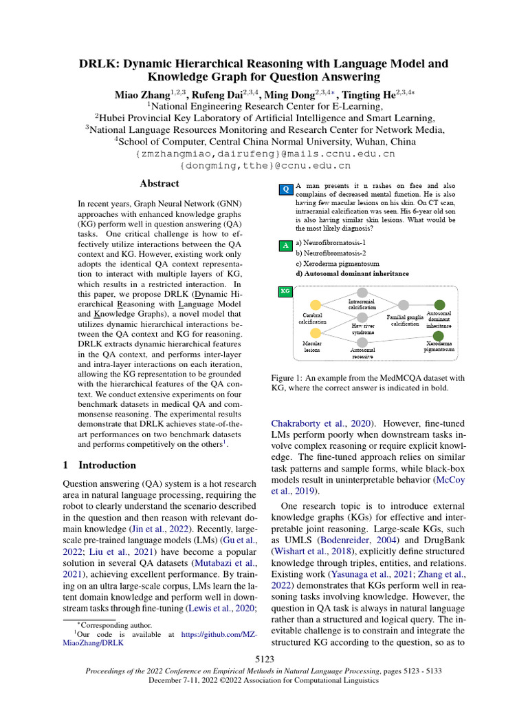 Dynamic Hierarchical Reasoning with Language Model and Knowledge Graph for Question Answering ...