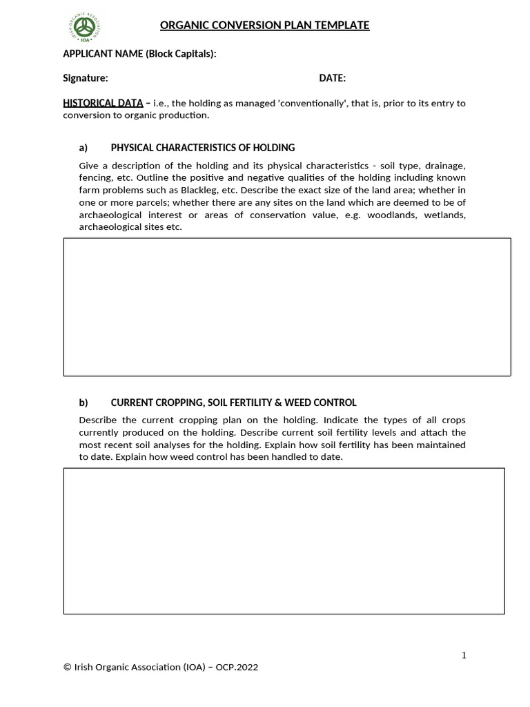 Organic Conversion Plan Template | PDF | Organic Farming | Crop Rotation