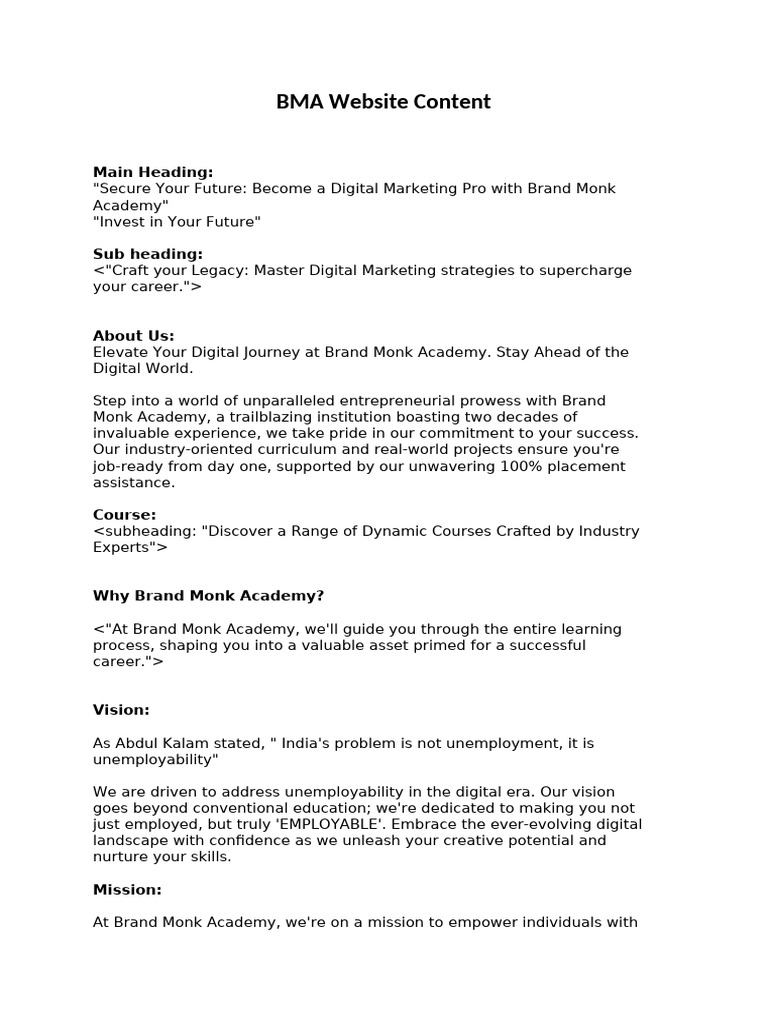 BMA Website Content | PDF