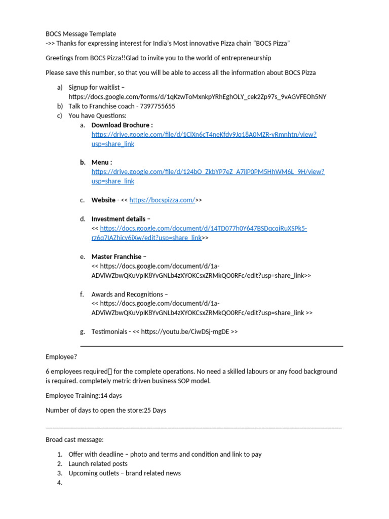 BOCS Message Temp | PDF