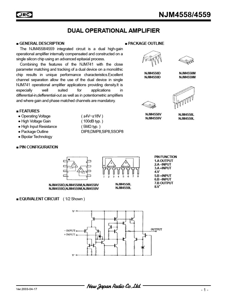 NJM4558/4559 Dual Op-Amp Specifications | PDF | Operational Amplifier ...