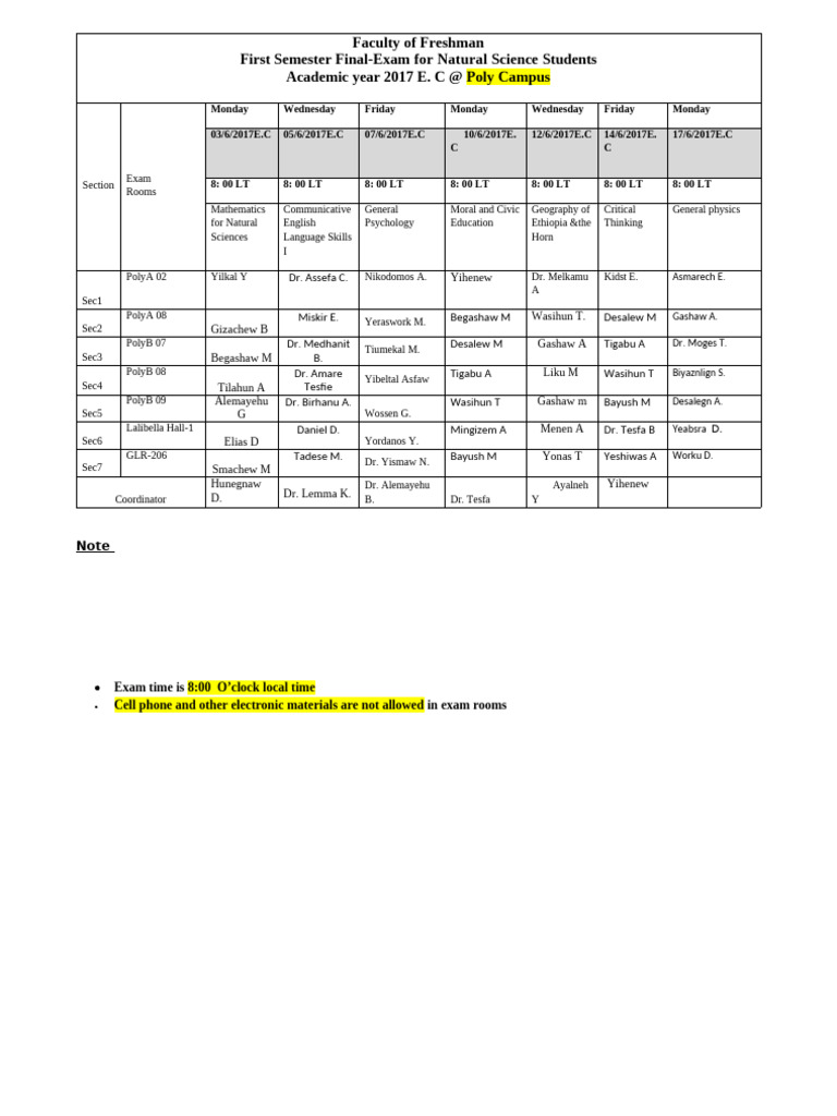 @poly Campus NS Final Exam Schedule | PDF