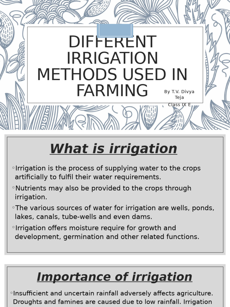 Irrigation Methods for Farming Explained | PDF | Irrigation | Agriculture