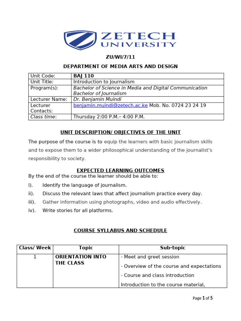 Introduction to Journalism Course Guide | PDF | Journalism | News