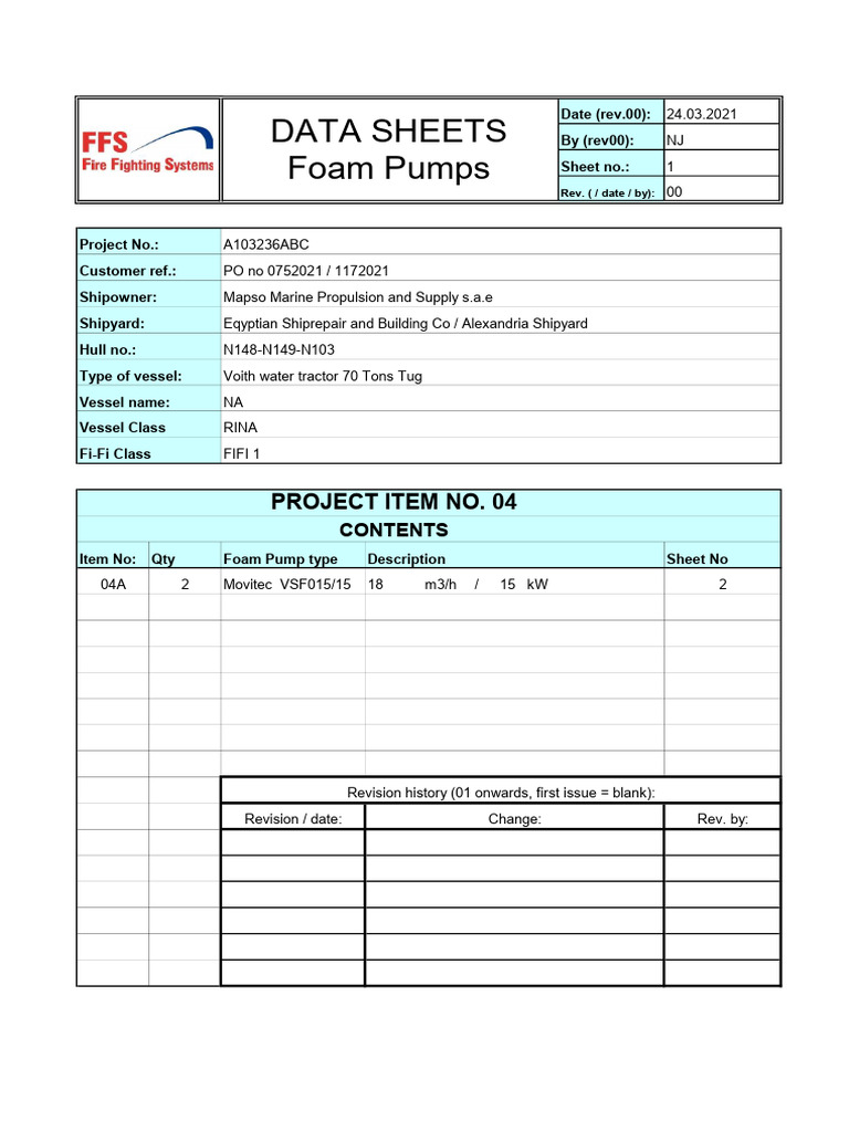 Movitec VSF015/15 Foam Pump Data Sheet | PDF | Pump | Safety