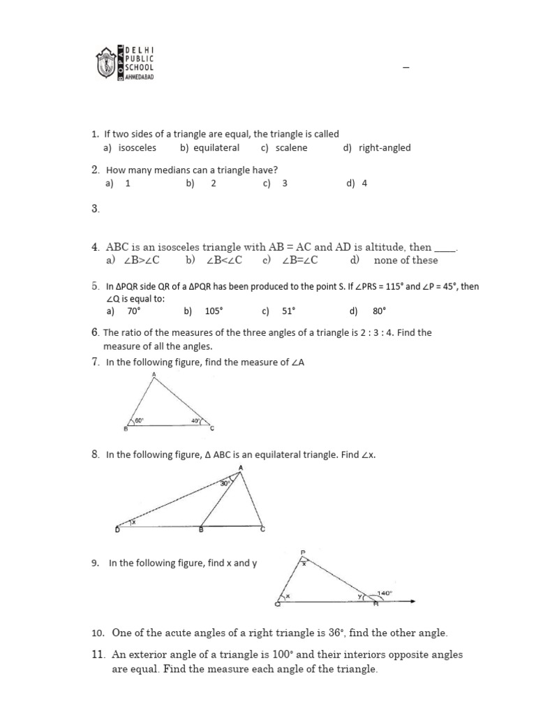 Assignment of Ch 6 Triangles math class 7 | PDF | Triangle | Elementary Mathematics