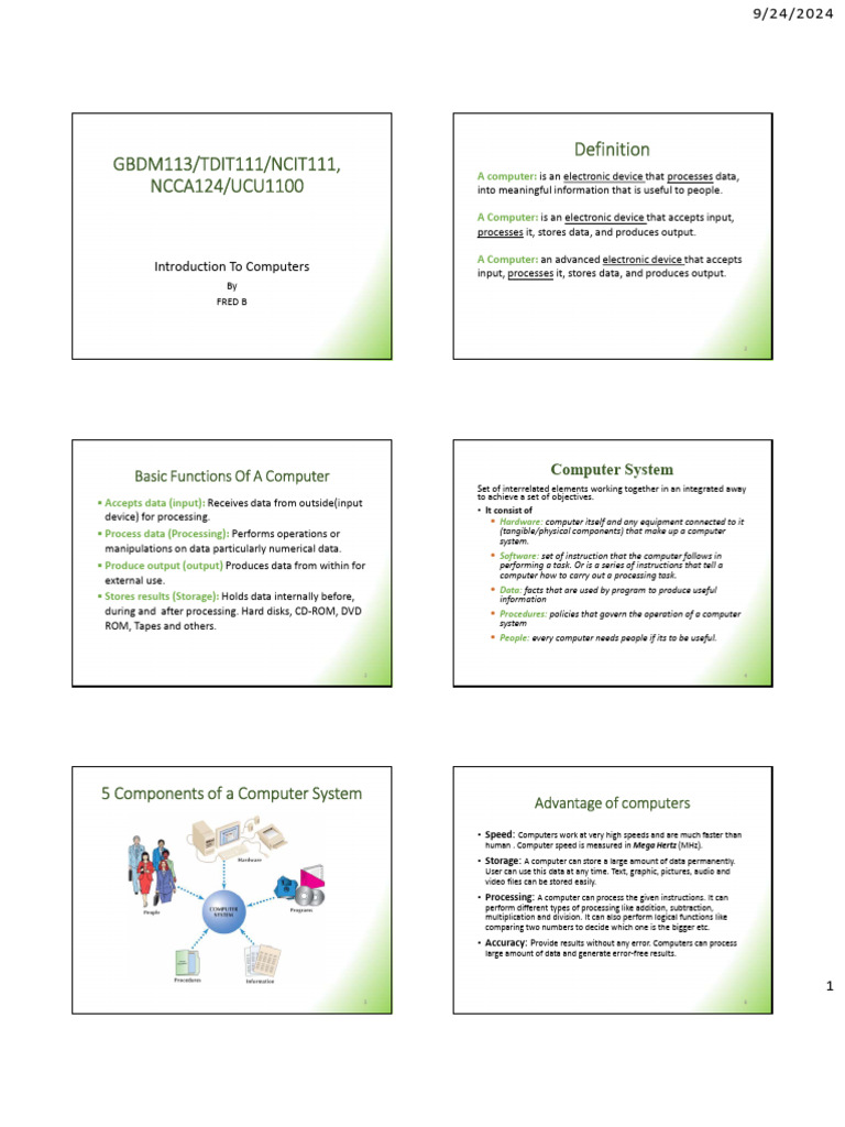 LEC ONE Computer Fundamentals Ucu1100 | PDF | Random Access Memory | Integrated Circuit