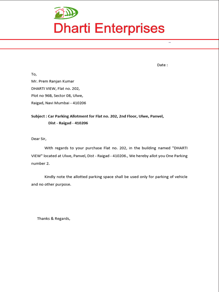 Parking Letter 1 | PDF