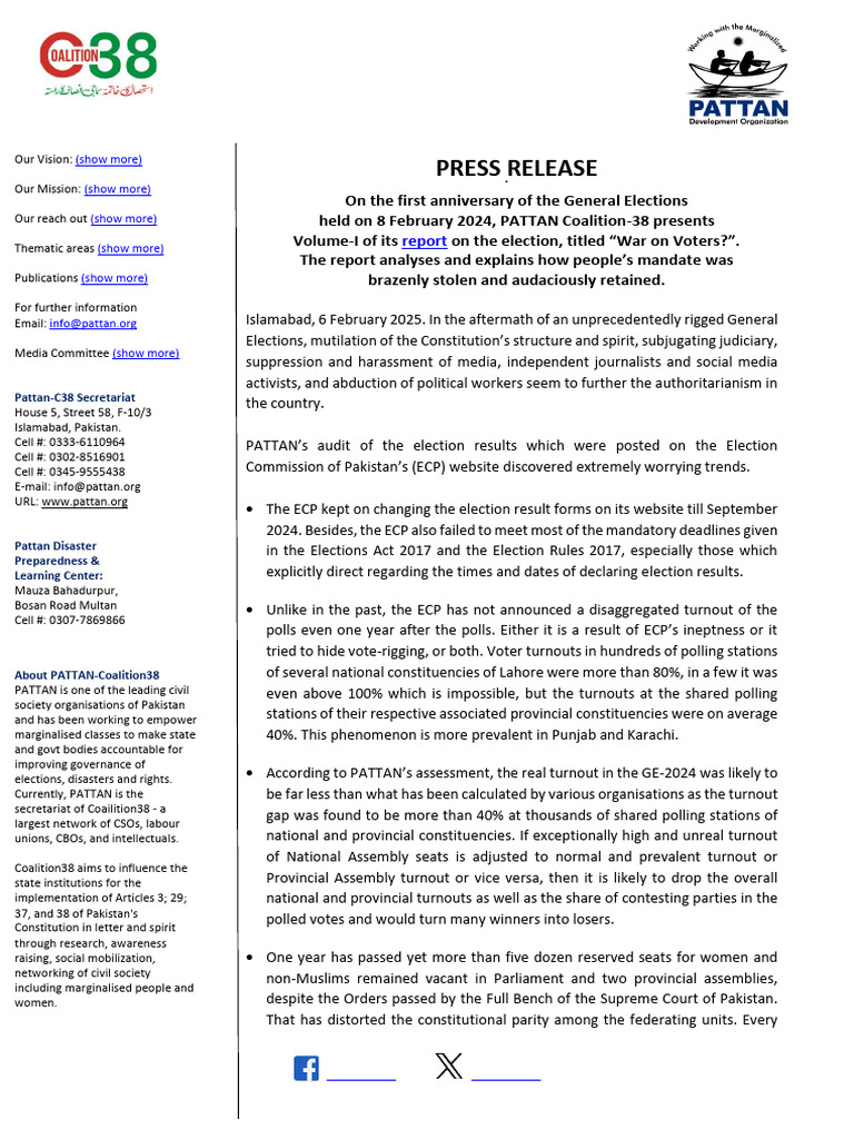 PATTAN Report Analyses and Explains How Peoples Mandate Was Brazenly Stolen and Audaciously ...