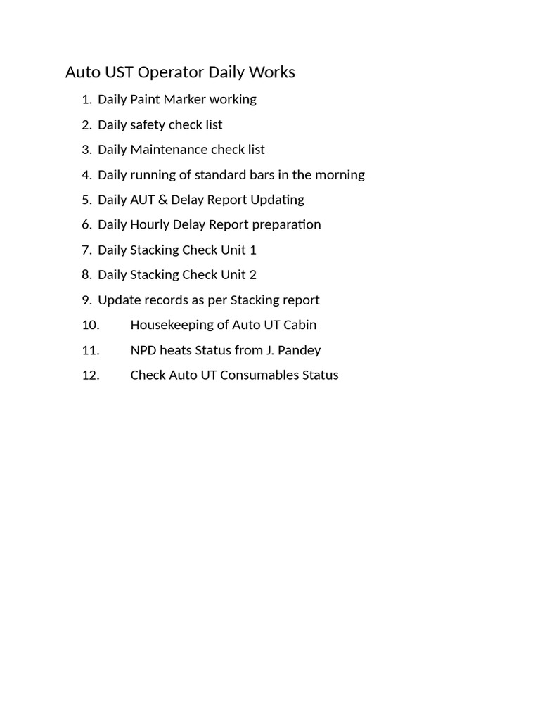 Auto UST Operator Daily Works | PDF