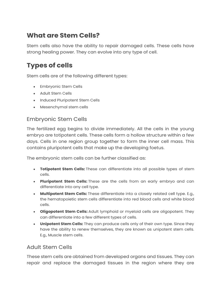 What are Stem Cells and their applications | PDF | Cell Potency | Stem Cell