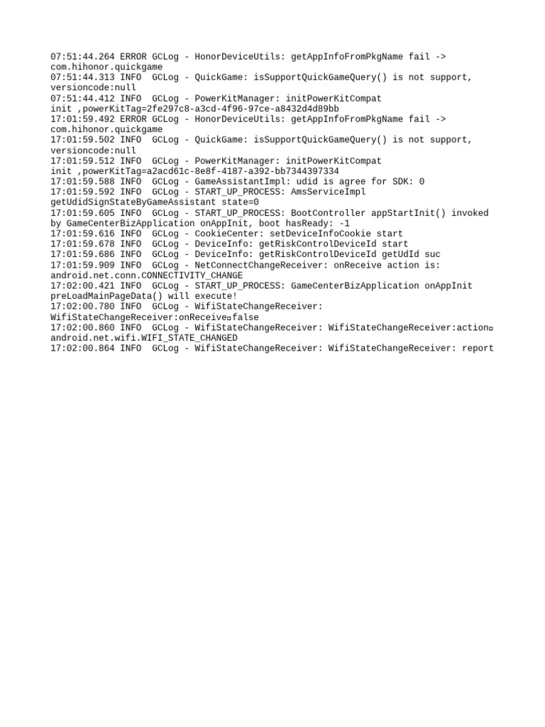 Honor Device QuickGame Log Errors | PDF
