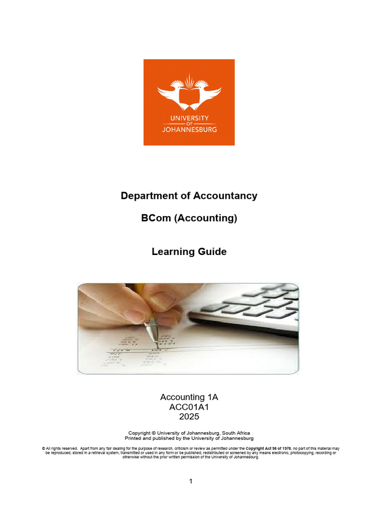Learning Guide - ACC 1A 2025 | PDF | Expense | Accounting