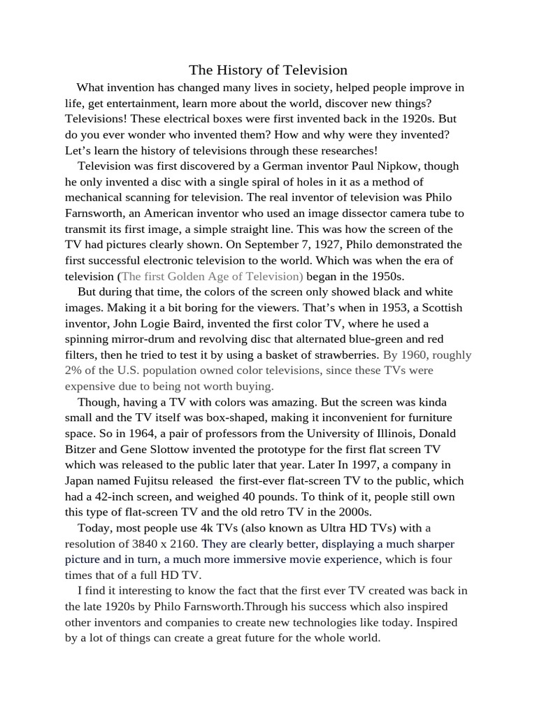 The History of Television 2 | PDF | Television | Film And Video Technology