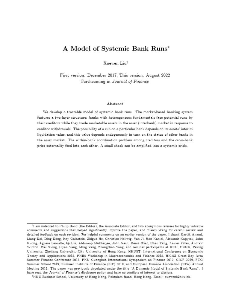 Systemic Bank Runs-Xuewen Liu | PDF | Market Liquidity | Bank Run