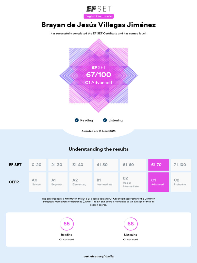 EF SET Certificate | PDF