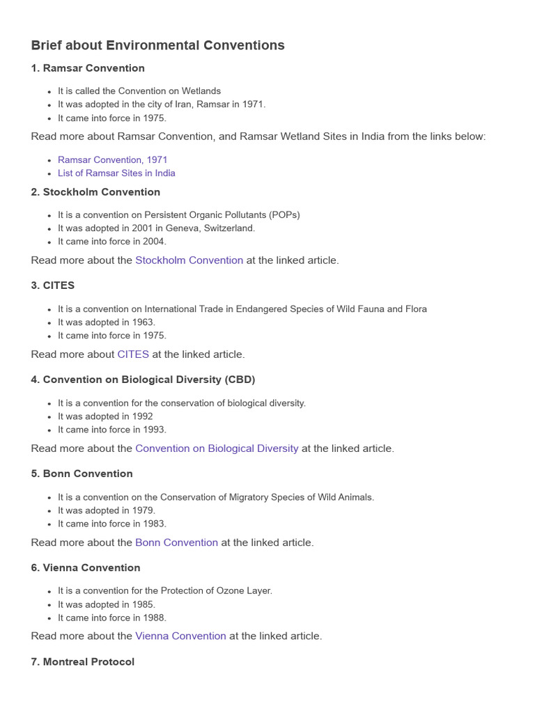 List of International Environmental Conventions & Protocols - UPSC ...