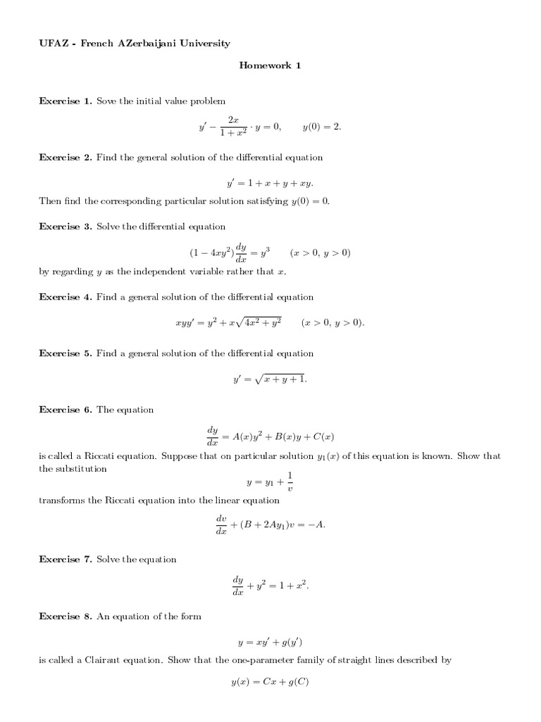Hw1 | PDF | Equations | Differential Calculus