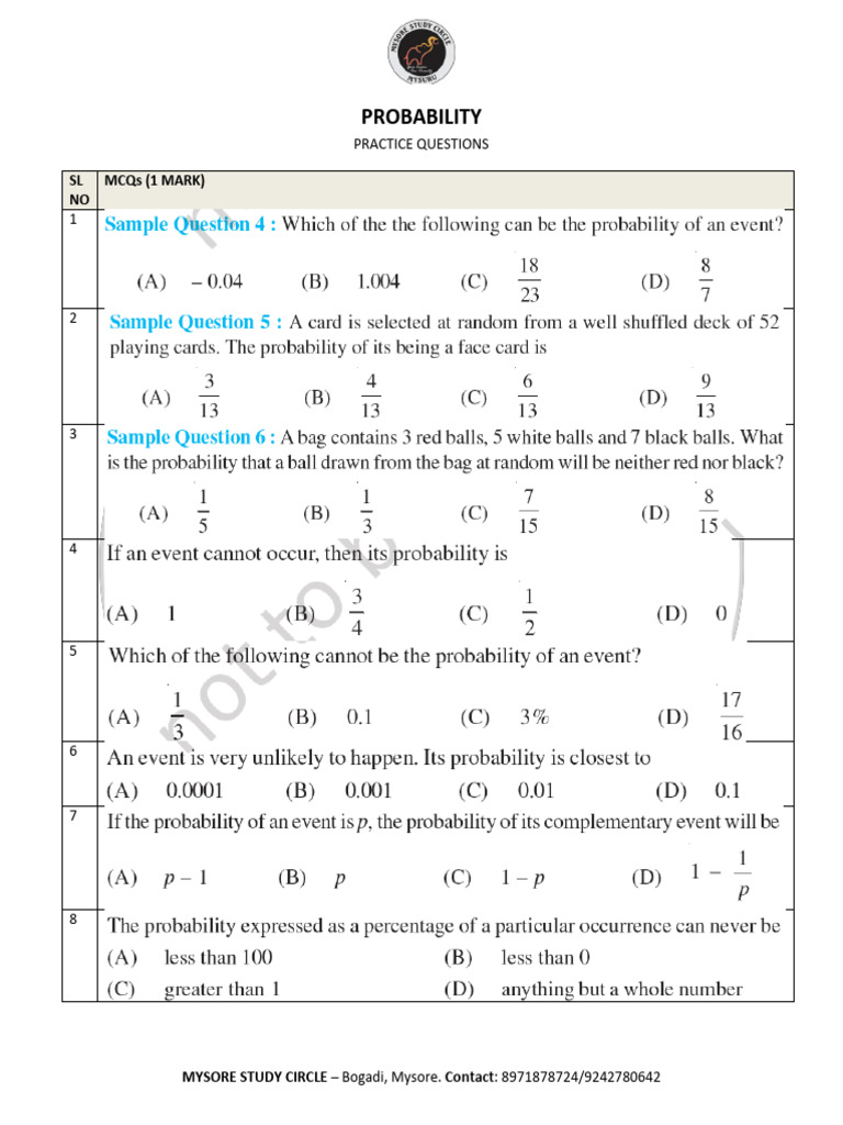2023 Probability Question Bank | PDF