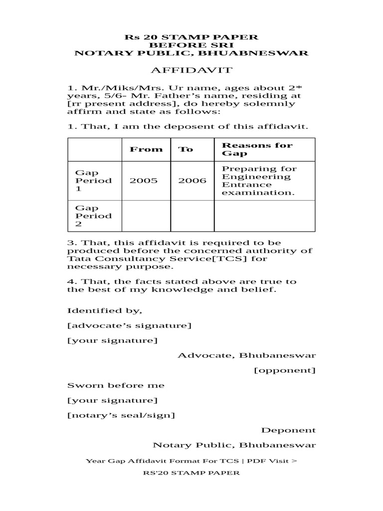 Format of Gap Affidavit | PDF