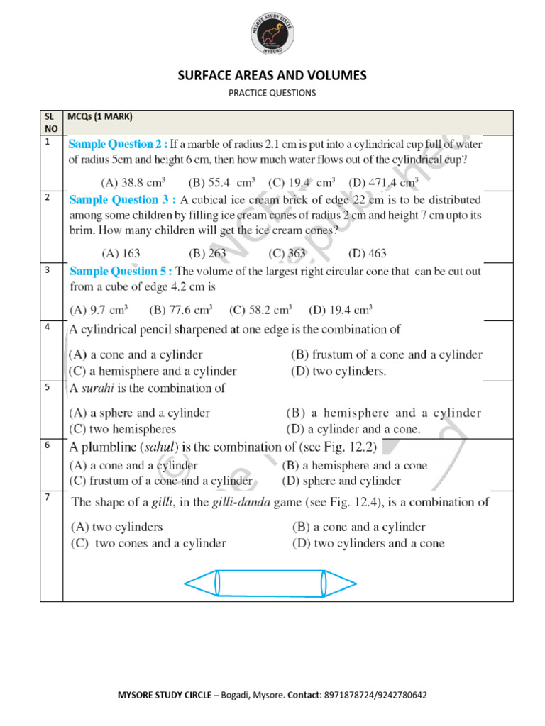 2023 Surface Areas and Volumes Question Bank | PDF