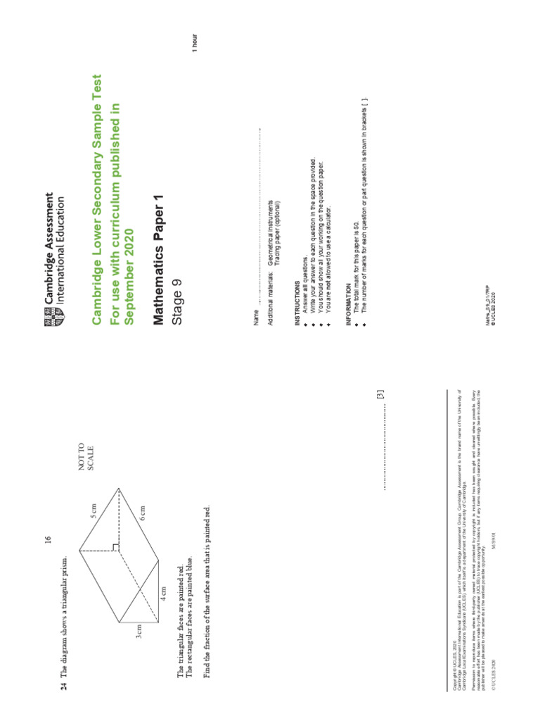 Mathematics Stage 9 Sample Paper 1 - tcm143-595677 | PDF | Mathematics